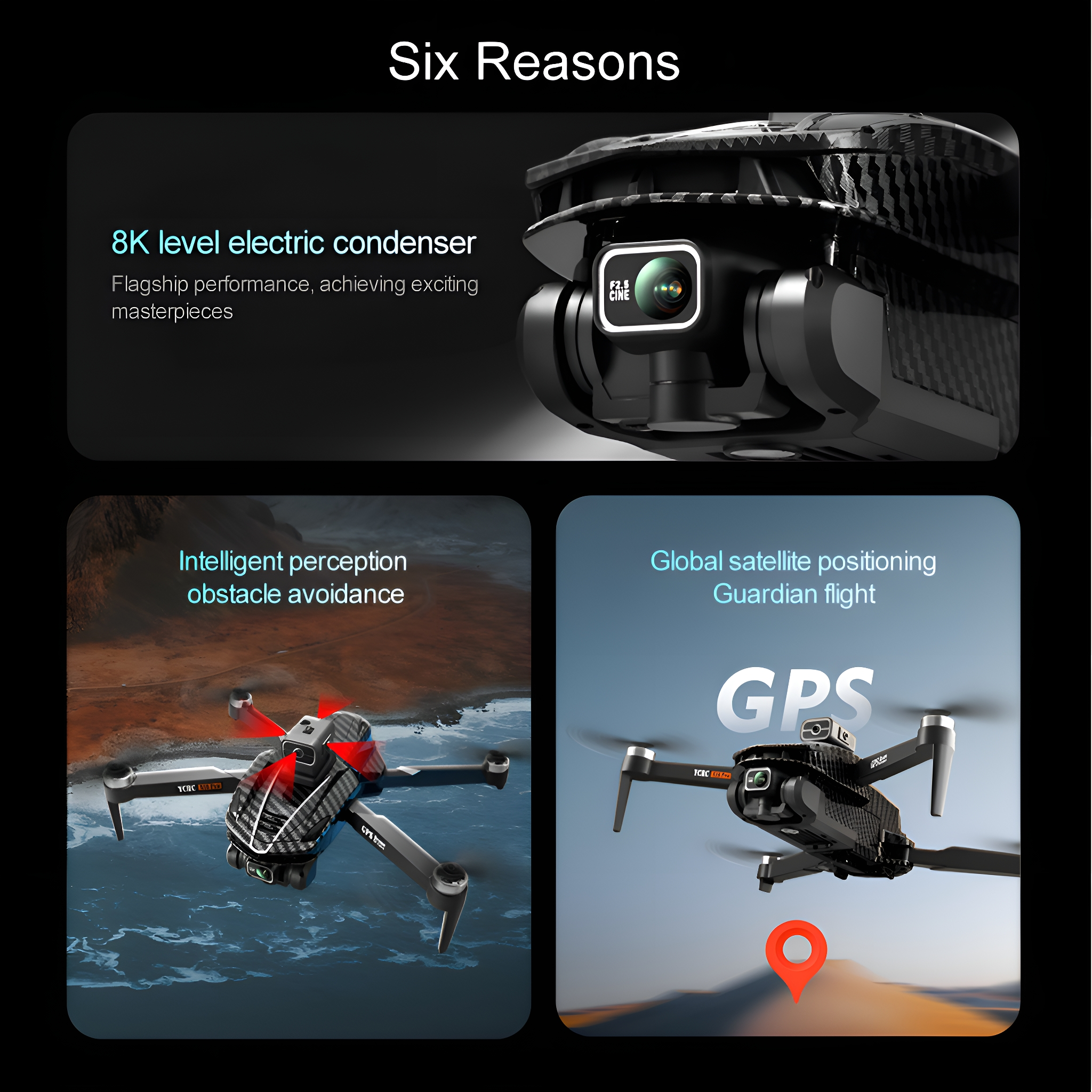 SUZAKUIN 8K GPS Drohne mit Dualkamera, Hindernisvermeidung, optischem ...