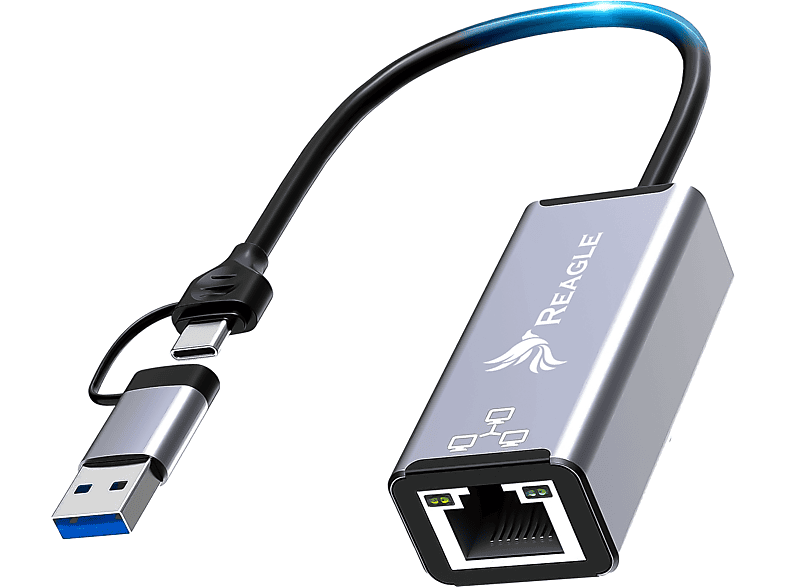 REAGLE 2in1 RJ-45 USB 3.2 USB-C LAN 1000 Mbps M1 USB Adapter, Silber ...