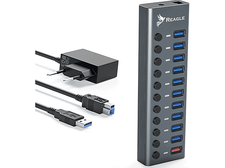 Hub USB - USB 3.1 PRO Active de 11 puertos USB-A 36W REAGLE, Plateado ...