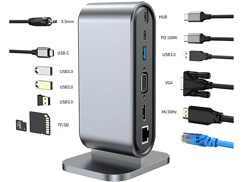 KINSI BYL-2201,12 in 1 USB-C Hub, Silber | MediaMarkt