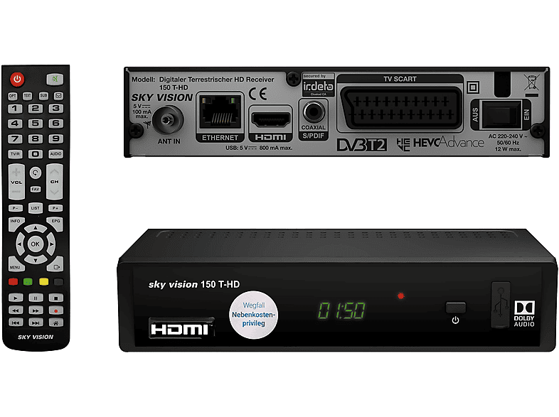SKY VISION R9606 DVB-T-Receiver (DVB-T, DVB-T2 (H.265), Black) | SATURN
