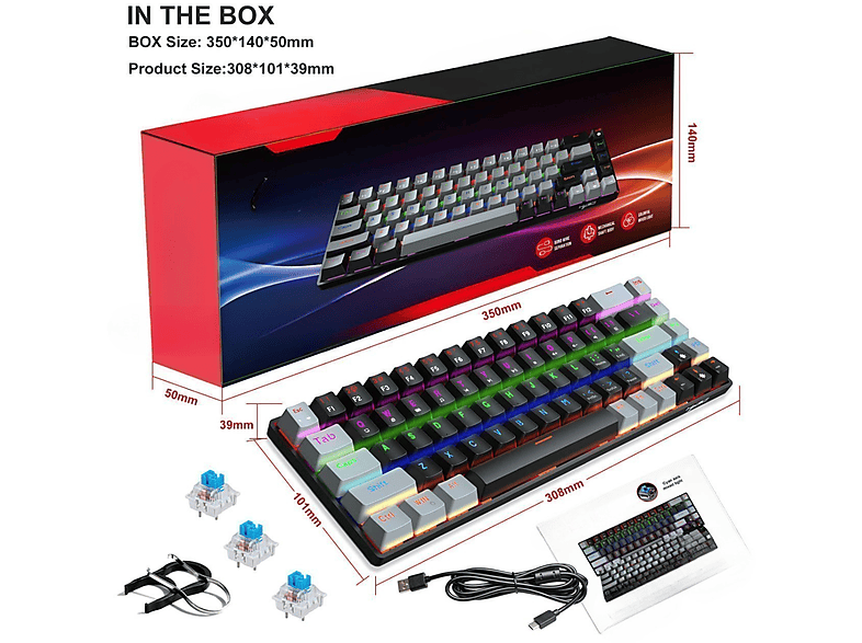PREISKU 68-Tasten Mechanische Gaming Tastatur PBT Keycaps, Gaming ...