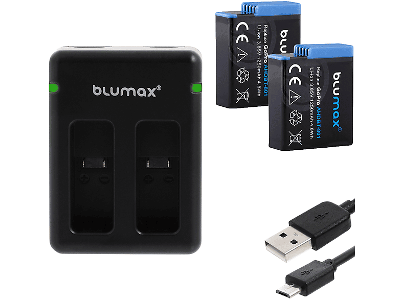 SKGAMES 2x Akku für GoPro Hero 8 / Hero 7 / Hero 6 / Hero 5 / 2018 + Dual Charger Li-ion Akku ...