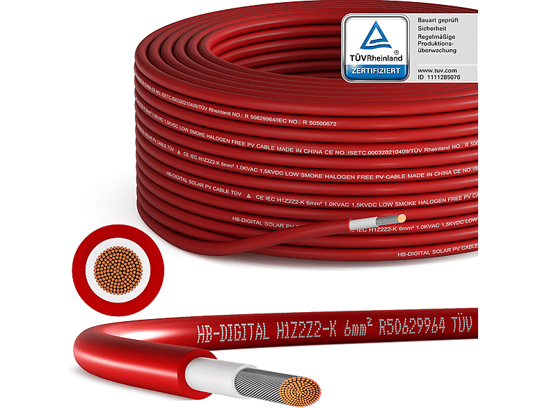 HB-DIGITAL H1Z2Z2-K Photovoltaik 20m rot 6mm2 Solarkabel | MediaMarkt
