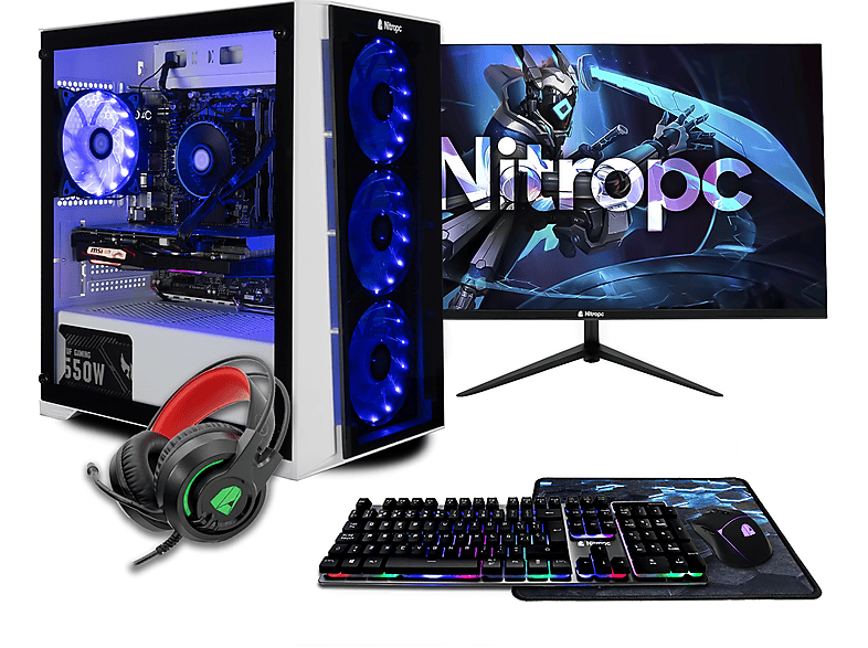 NITROPC Pack Silver, PC Gaming mit AMD Ryzen™ 5 5500 Prozessor, 16 GB ...