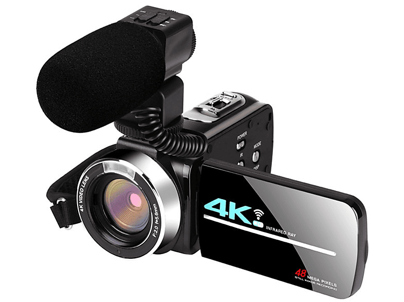 PREISKU 4K HD Videorecorder externer Mikrofonmit 56MP 3-Zoll ...