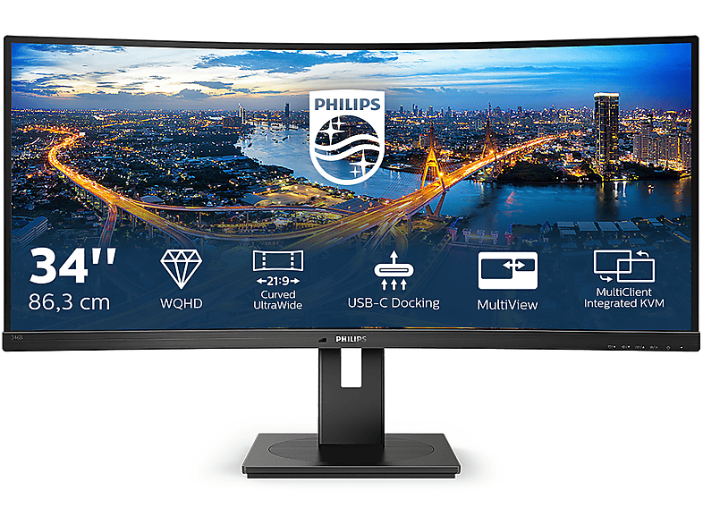 PHILIPS B Line 346B1C 34 Zoll WQHD Monitor (4 ms Reaktionszeit , 100 Hz ...