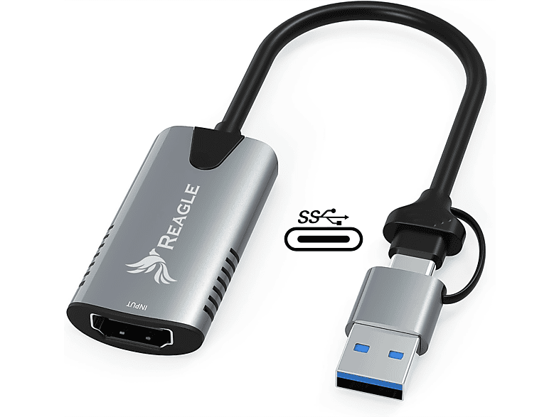 REAGLE 2in1 Video Grabber HDMI USB-A/C Hdmi Konverter, Silber und ...