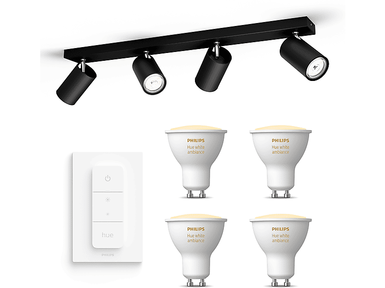 PHILIPS HUE Kosipo Spot en saillie avec 4 points lumineux GU10 (noir ...