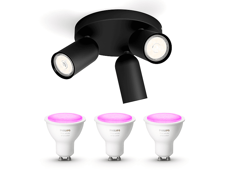 PHILIPS HUE Pongee Spot en saillie avec 3 points lumineux GU10 (noir ...