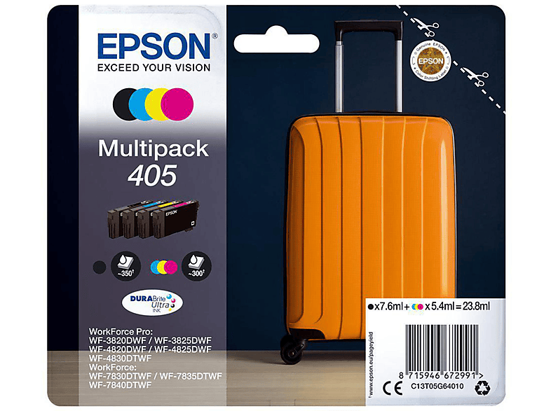 ORIGINALE EPSON Multipack 4-Coloris 405 Durabrite Ultra Ink Nero, Ciano ...