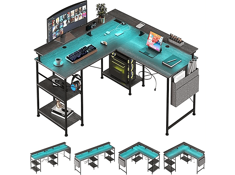 KITTECH L-förmiger Computer-Schreibtisch mit RGB LED-Beleuchtung ...