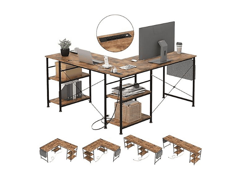 YEMASTER L-förmiger Schreibtisch mit Integrierter Steckdose ...