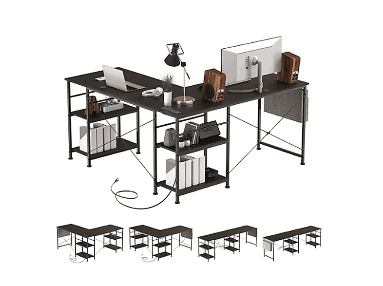 KITTECH L-förmiger Schreibtisch mit Integrierter Steckdose für ...