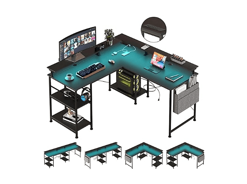 KITTECH L-förmiger Computer-Schreibtisch mit RGB LED-Beleuchtung ...