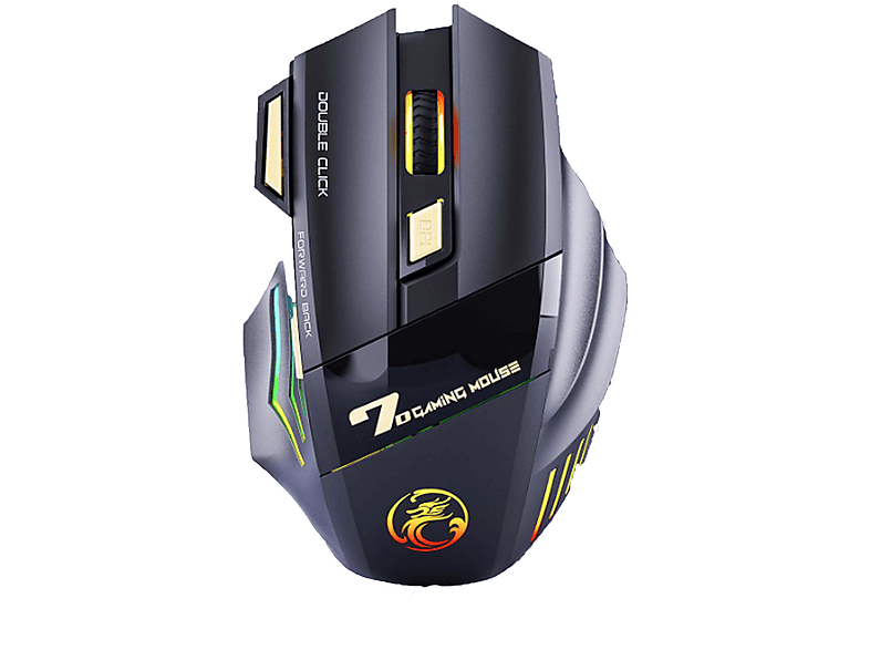 KINSI GW-X7 Gaming Maus, Schwarz Kabellose Maus, Drahtlose Maus mit ...