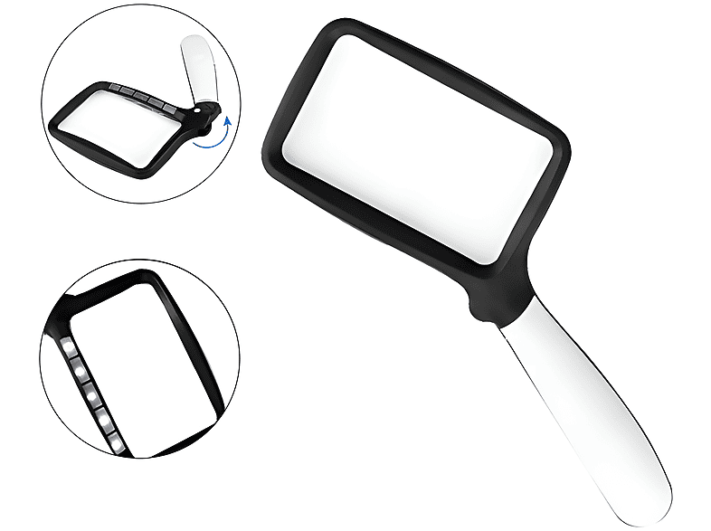DEBUY Hochwertige faltbare Handlupe mit 5 LED-Leuchten, 3-fache ...