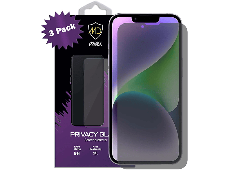 MOBYDEFEND 3-Pack HD Privacy Glass Screensavers Geschikt voor iPhone 14 ...