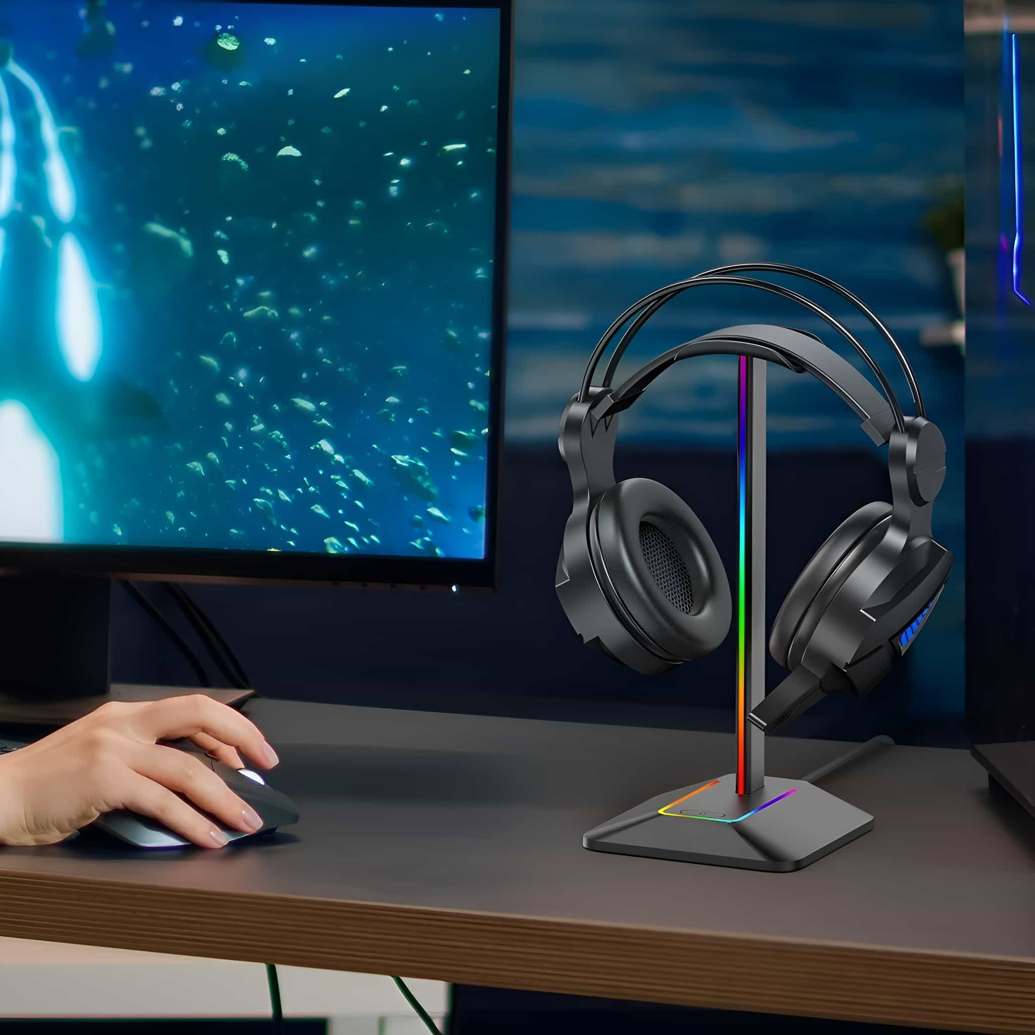 SYNTEK RGB Kopfhörerständer USB-Hub Rutschfeste Stiftung ...