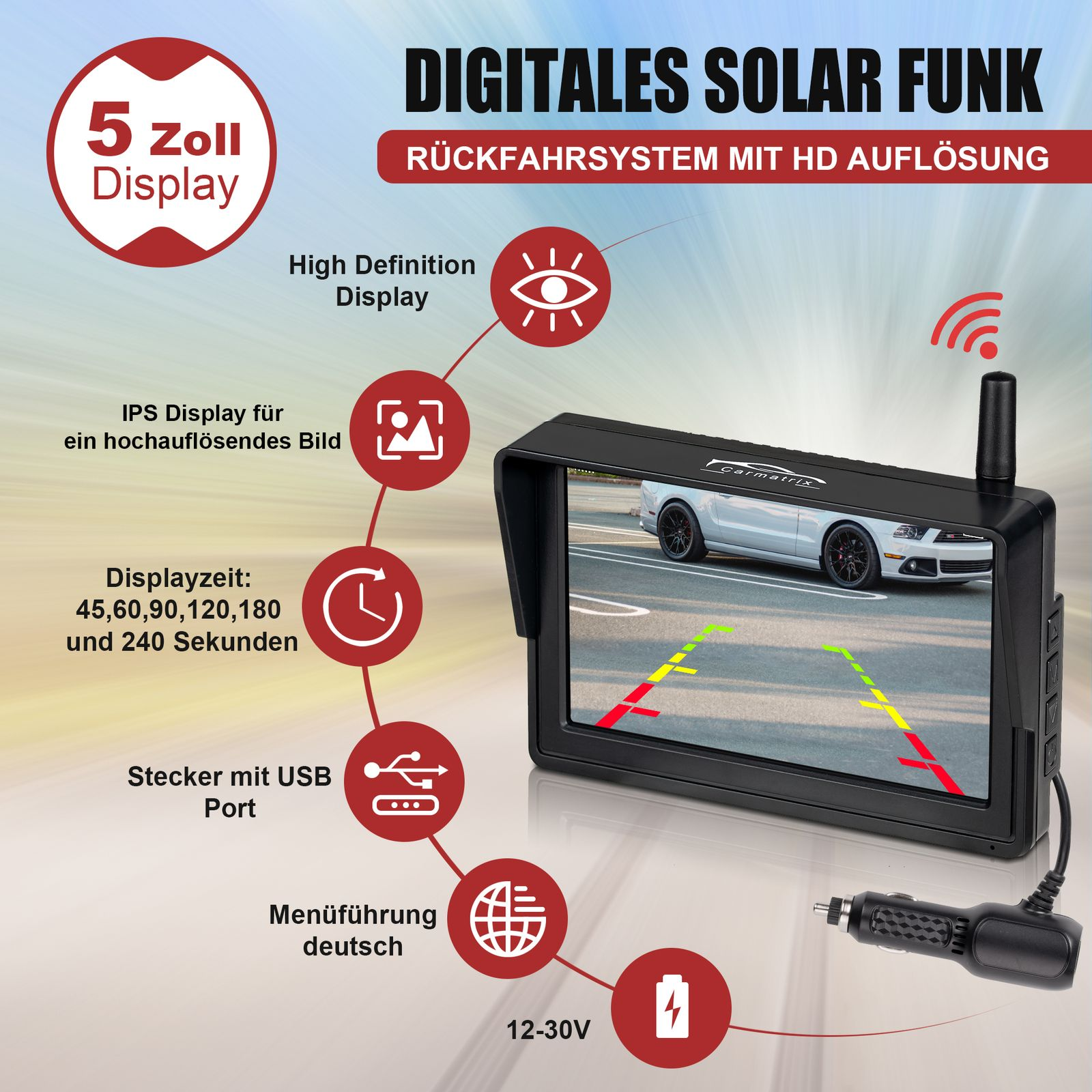 CARMATRIX Solar 4 DUO HD Rückfahrsystem Einparkhilfe im Nummernschild ...
