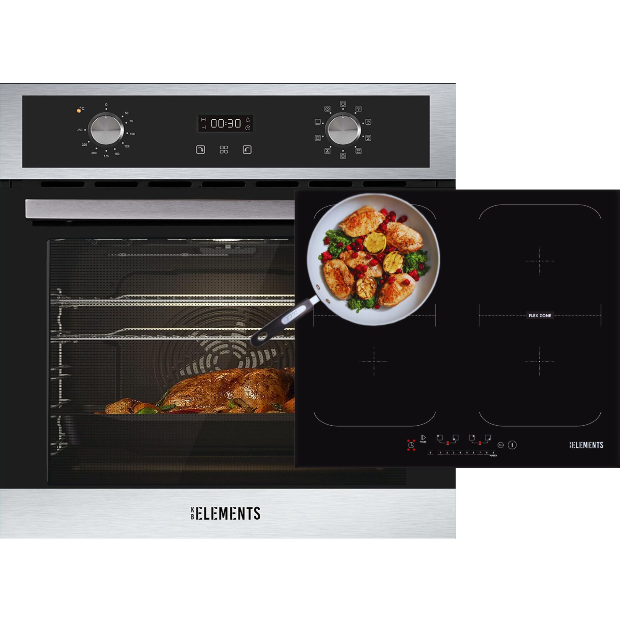 KB ELEMENTS ELK70EV3/ELK104PF, Einbau-Backofen-Set (Induktion, A+, 70 l ...