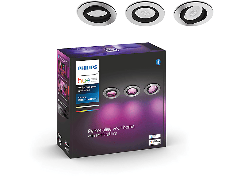 PHILIPS HUE White & Col. Amb. Centura Einbauspot 3er- Pack Rund Alu ...