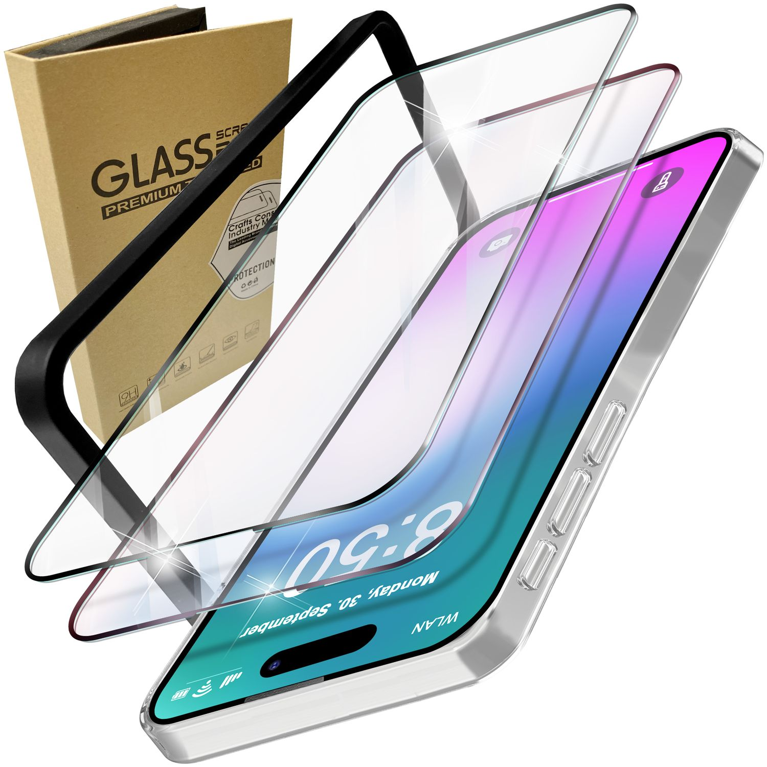 NALIA 2x Schutzglas & 1x Schablone Displayschutz(für Apple iPhone 16 ...