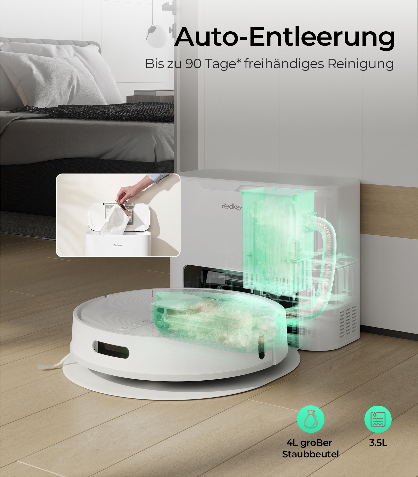 REDKEY R10 Saugroboter mit Wischfunktion,4000Pa,4L,LDS Saugroboter ...