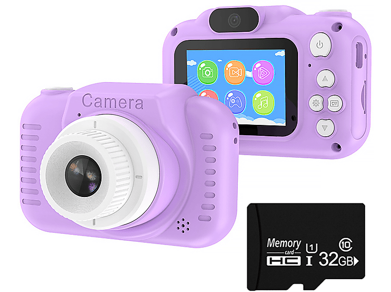 KINSI H9 2,0"-IPS-Digitalkamera 32GB & Kartenleser Kinderkamera Lila, 2 ...