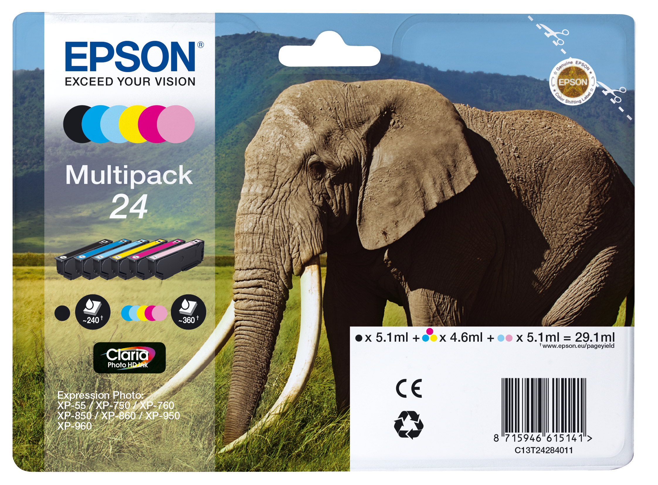 ORIGINALE EPSON Elephant Multipack 6-Coloris 24 Claria Photo Hd Ink ...