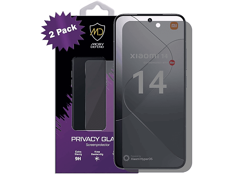 MOBYDEFEND 2-Pack HD Privacy Glass Screensavers Geschikt voor Xiaomi 14 ...