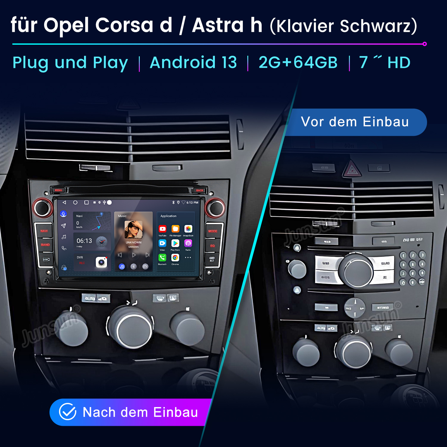 JUNSUN Opel Astra Meriva Corsa Antara 64GB Autoradio, FM, Black | SATURN