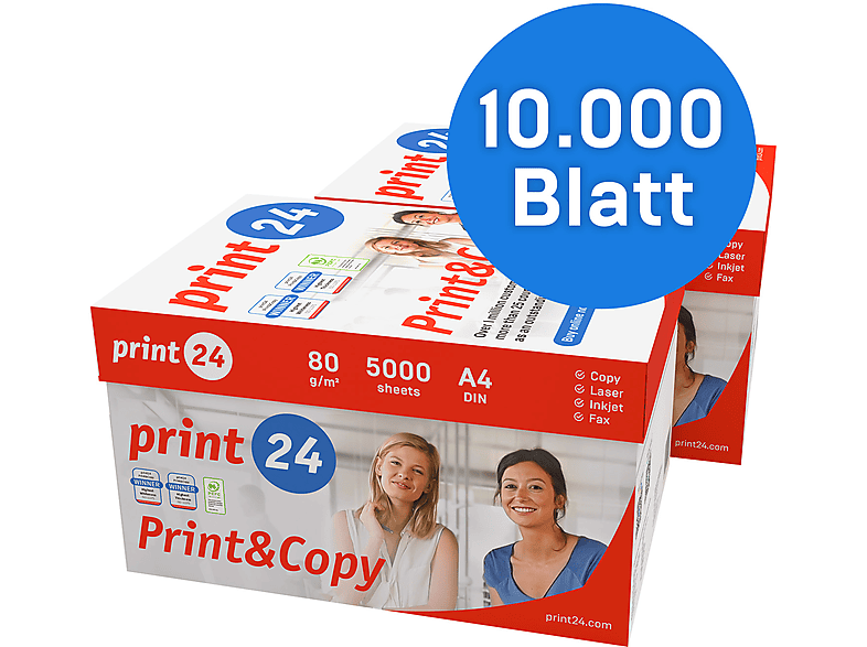 PRINT24 20 x 500 Blatt 80 g Premium Weiß PEFC Druckerpapier ...