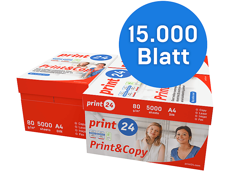 PRINT24 30 x 500 Blatt 80 g Premium Weiß PEFC Druckerpapier ...