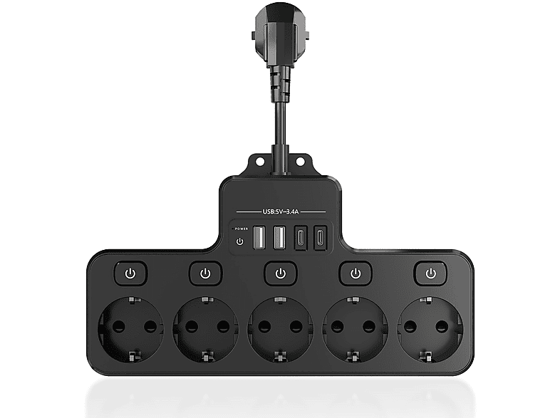 DECOME Multifunktionale 5-Fach Steckdose mit USB und Type-C – 4000W ...