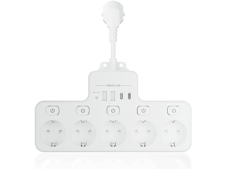 DECOME Multifunktionale 5-Fach Steckdose mit USB und Type-C – 4000W ...