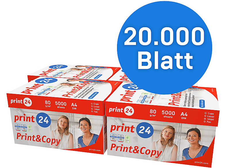 PRINT24 40 x 500 Blatt 80 g Premium Weiß PEFC Druckerpapier ...