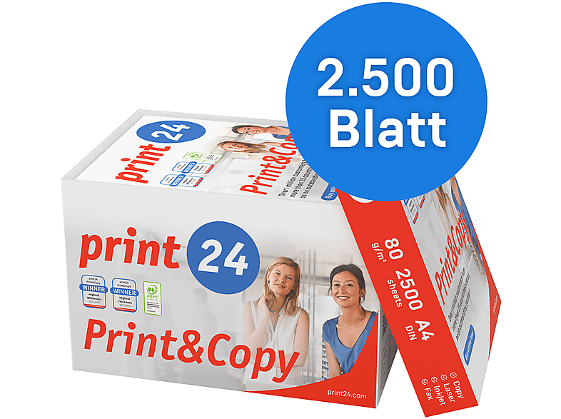PRINT24 5 x 500 Blatt 80 g Premium Weiß PEFC Druckerpapier Kopierpapier ...