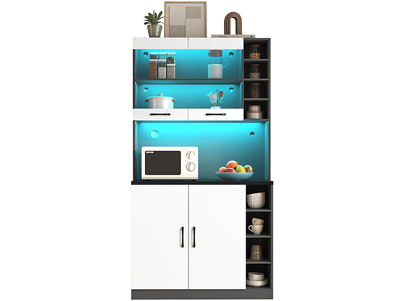 FLYSTAR Schrank mit Türen Küchenschrank mit LED-Beleuchtung ...
