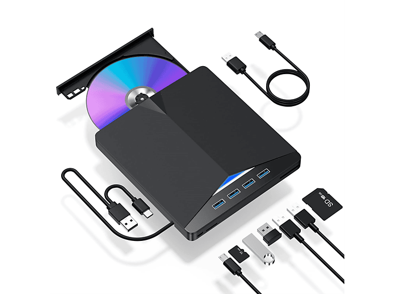 MARKETHAVEN 7-in-1 USB 3.0 externer DVD-Brenner DVD Player, Schwarz ...