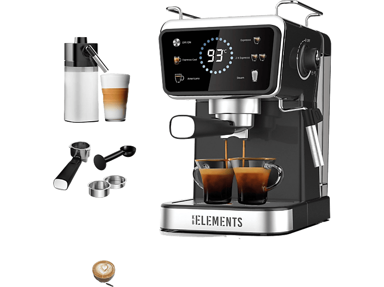 KB ELEMENTS Siebträgermaschine, automatische Milchaufschäumfunktion, Espresso freddo Funktion ...