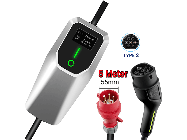 JUNSUN 6/8/10/13/16A, 5 Meter, 3 Phasig Wallbox | MediaMarkt