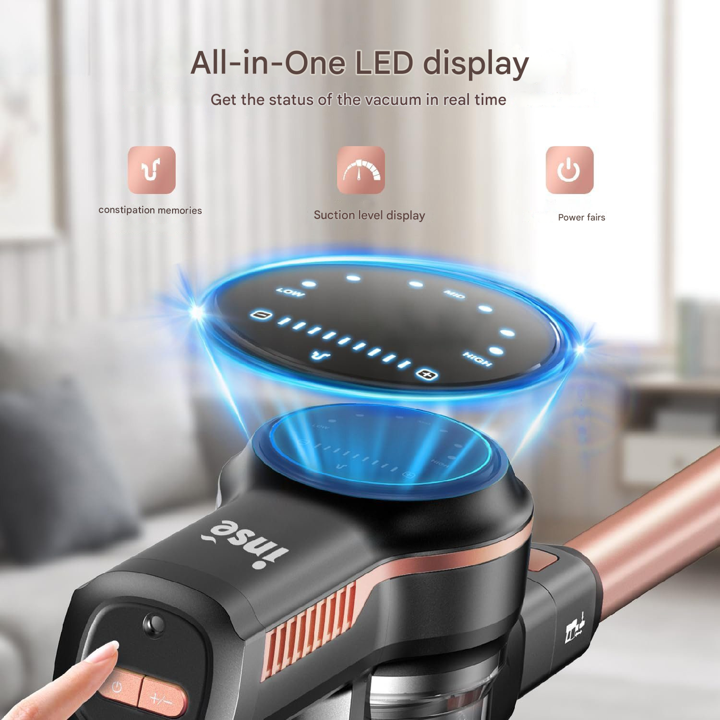 Aspirador escoba | INSE S7-GOLD， Autonomía 55min, Potencia de succión ...