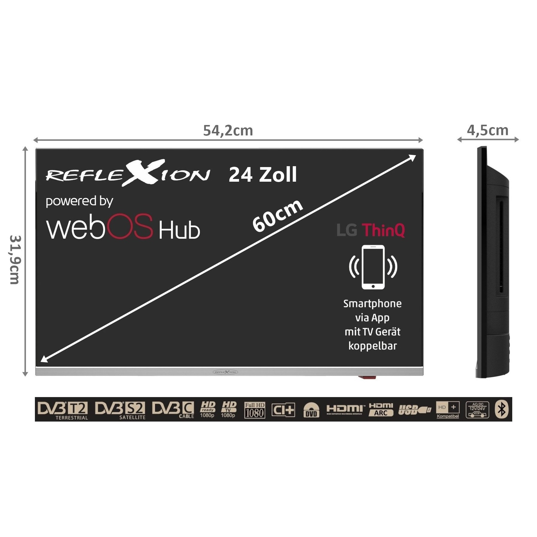 REFLEXION LDDX24iBT Fernseher (24 Zoll / 60,96 cm, Full-HD, SMART TV ...