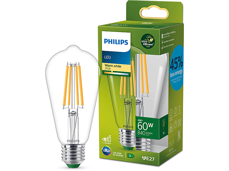 PHILIPS 20268900 A-LABEL 60W ST64 E27 2700K CL UE SR Leuchtmittel E27 ...