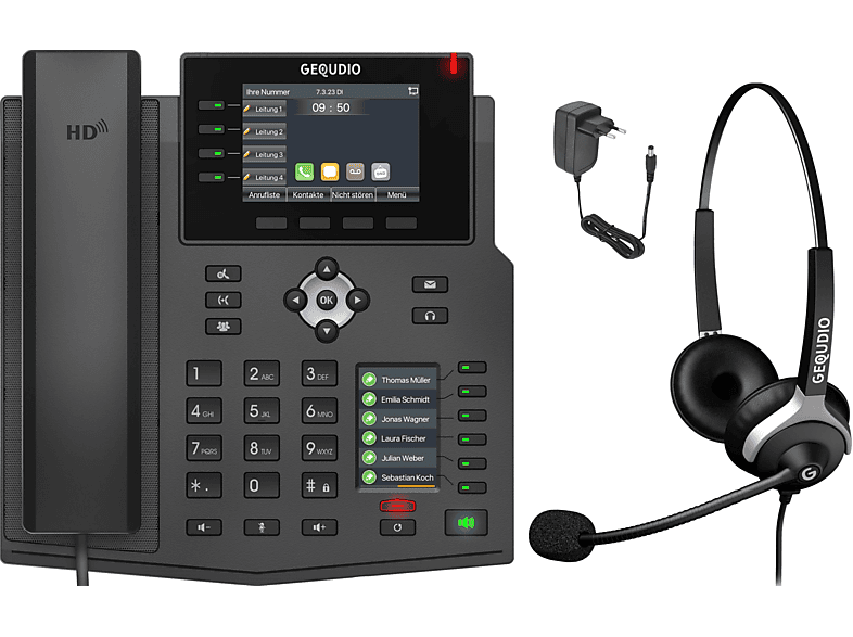 GEQUDIO GX5+ Set mit Netzteil & Headset Schnurgebundenes Telefon | MediaMarkt