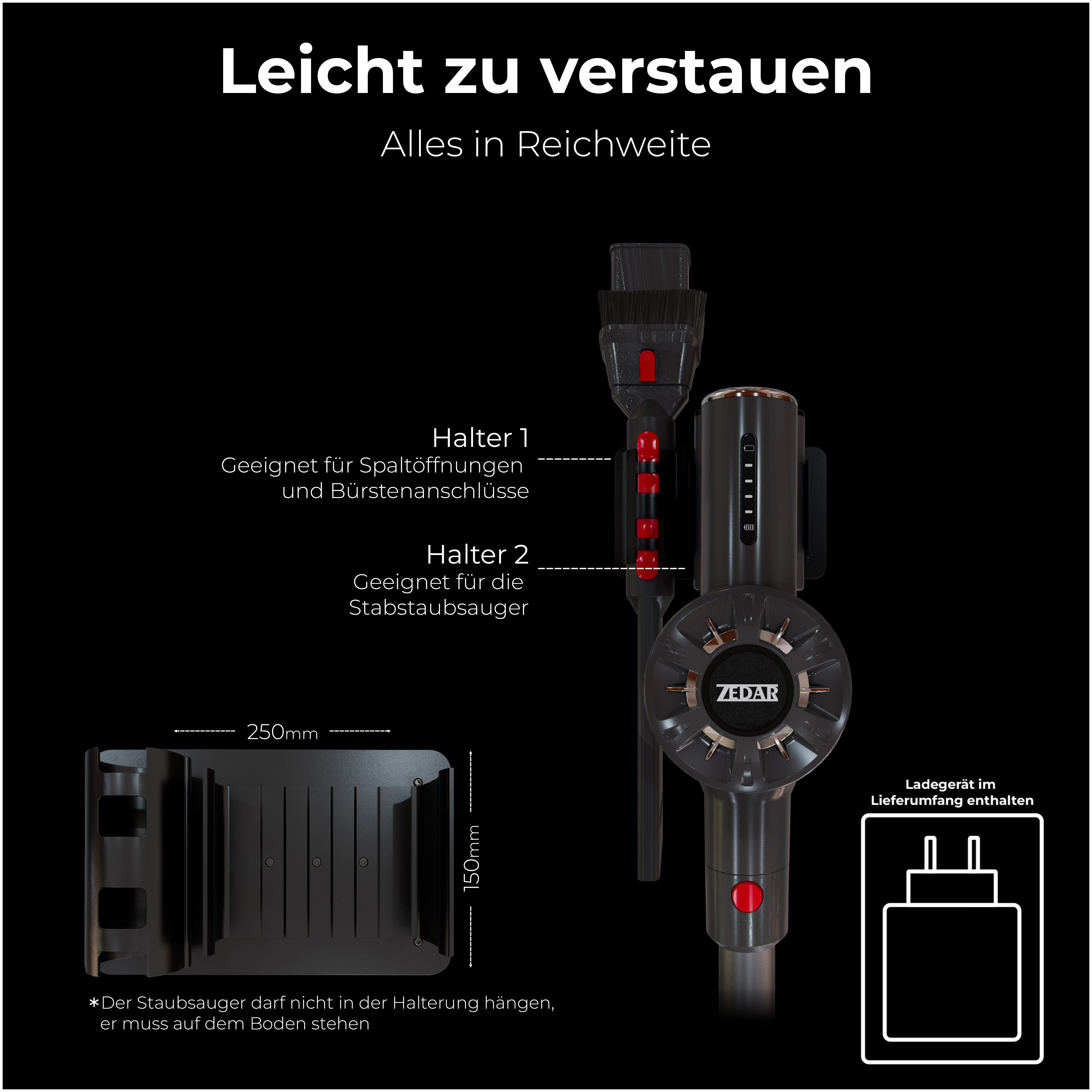 ZEDAR S600 | Staubsauger Kabellos - Akku-Stielstaubsauger, Akkubetrieb ...