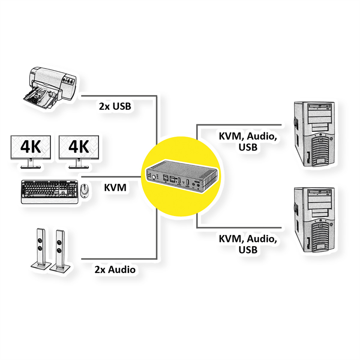 ROLINE KVM-Audio-Switch Dual Head HDMI 4K60 KVM-Switch, HDMI | SATURN