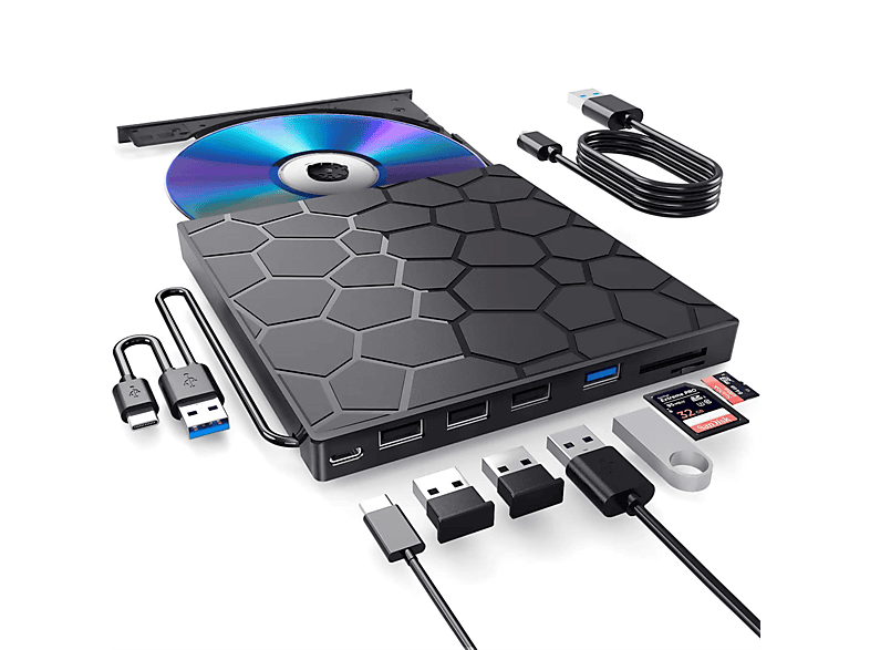 MARKETHAVEN 7 in 1 Externes optisches Laufwerk DVD DVD Player, Schwarz ...