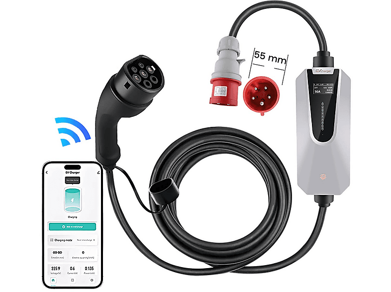 JUNSUN Typ 2 EV Ladestation 6-16A 11KW 3 Phase WALLBOX | MediaMarkt